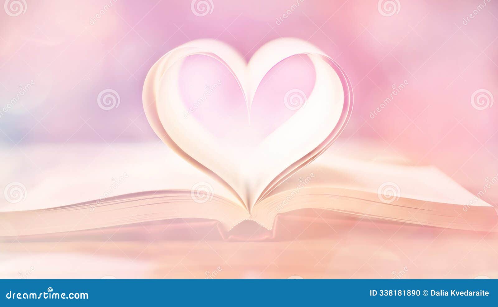Open Book with Heart-shaped Pages on a Pink Bokeh Background Stock ...
