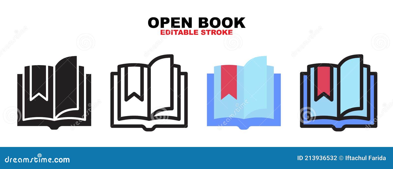 Open Book Icon Set with Different Styles. Editable Stroke and Pixel ...