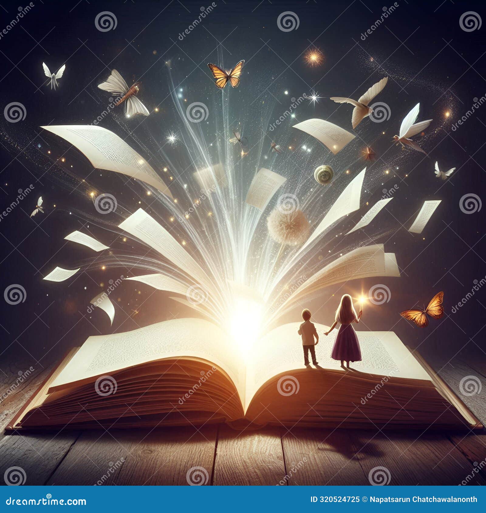 Open Book with Information Spilling Out, Generative AI. Stock ...