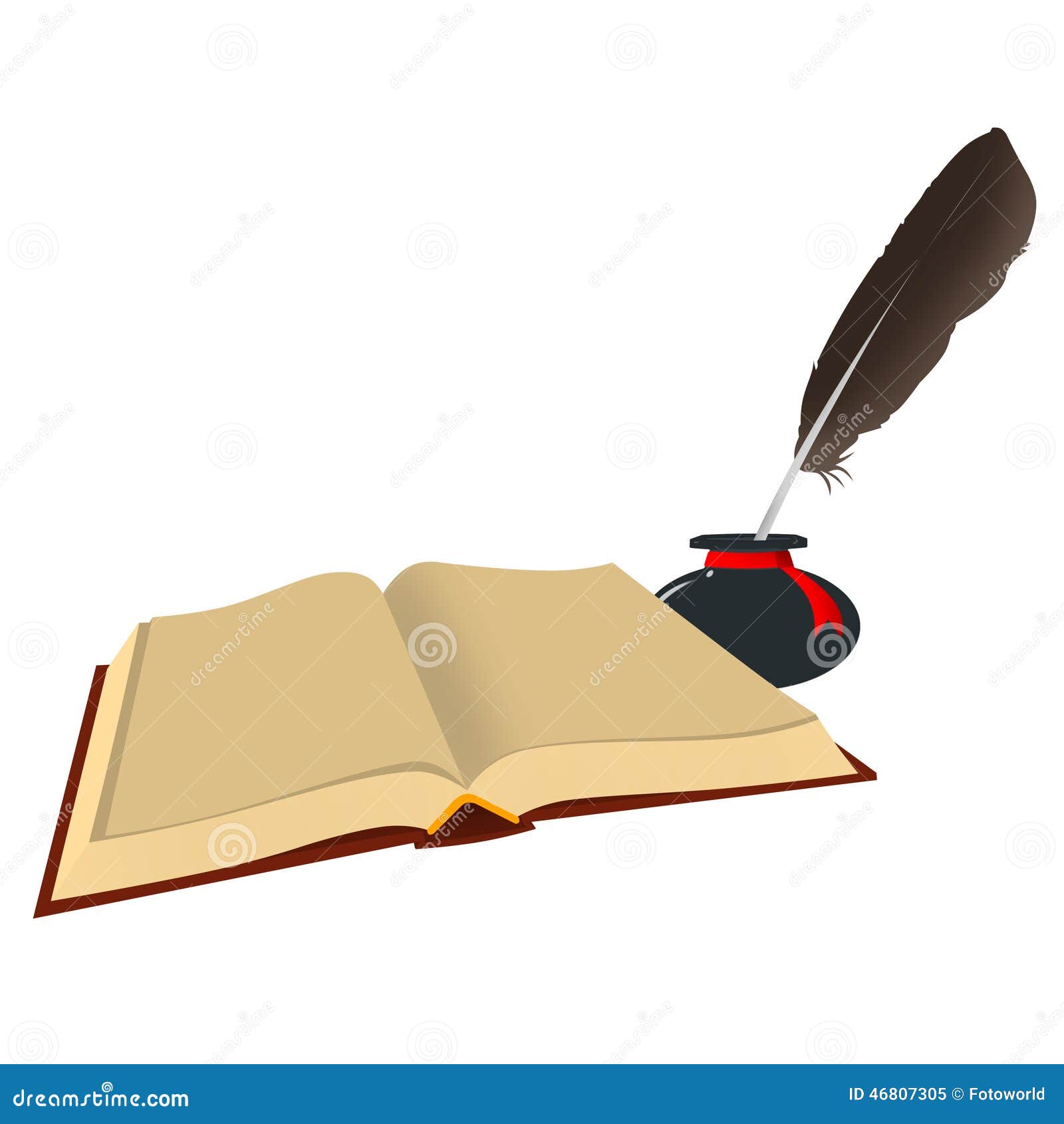 The Open Book Inkwell With A Feather Isolated Stock Illustration