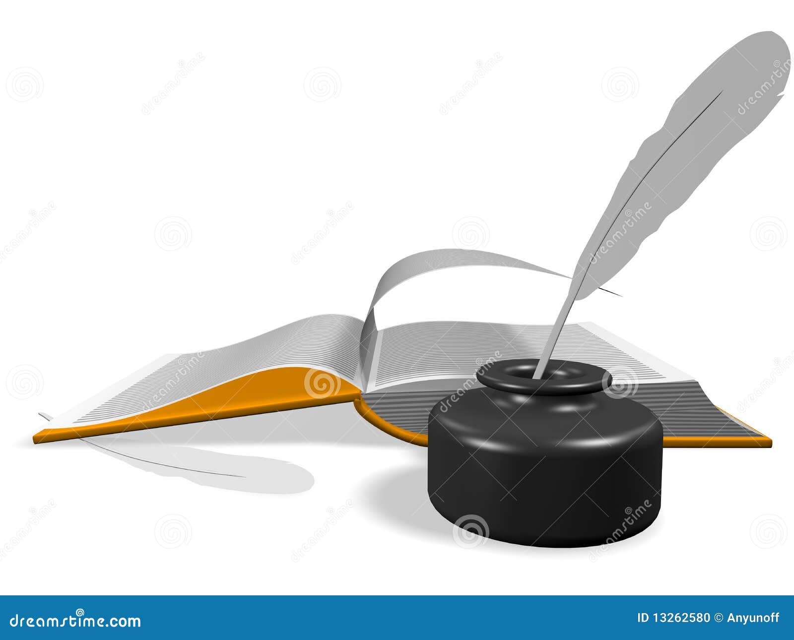 Open Book with Inkwell and Pen Stock Illustration - Illustration of ...