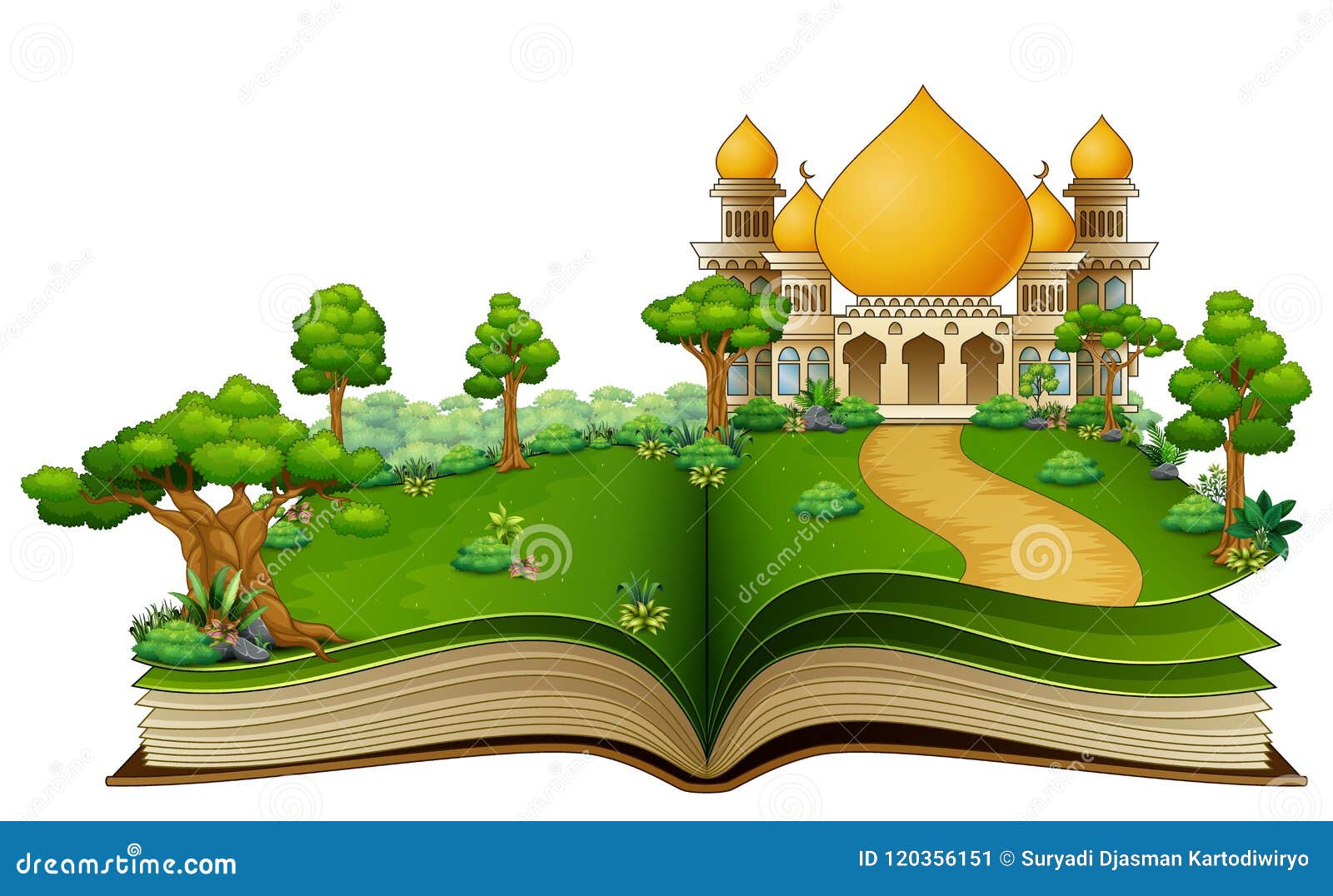 Open Book with Islamic Mosque in the Park Stock Vector - Illustration ...
