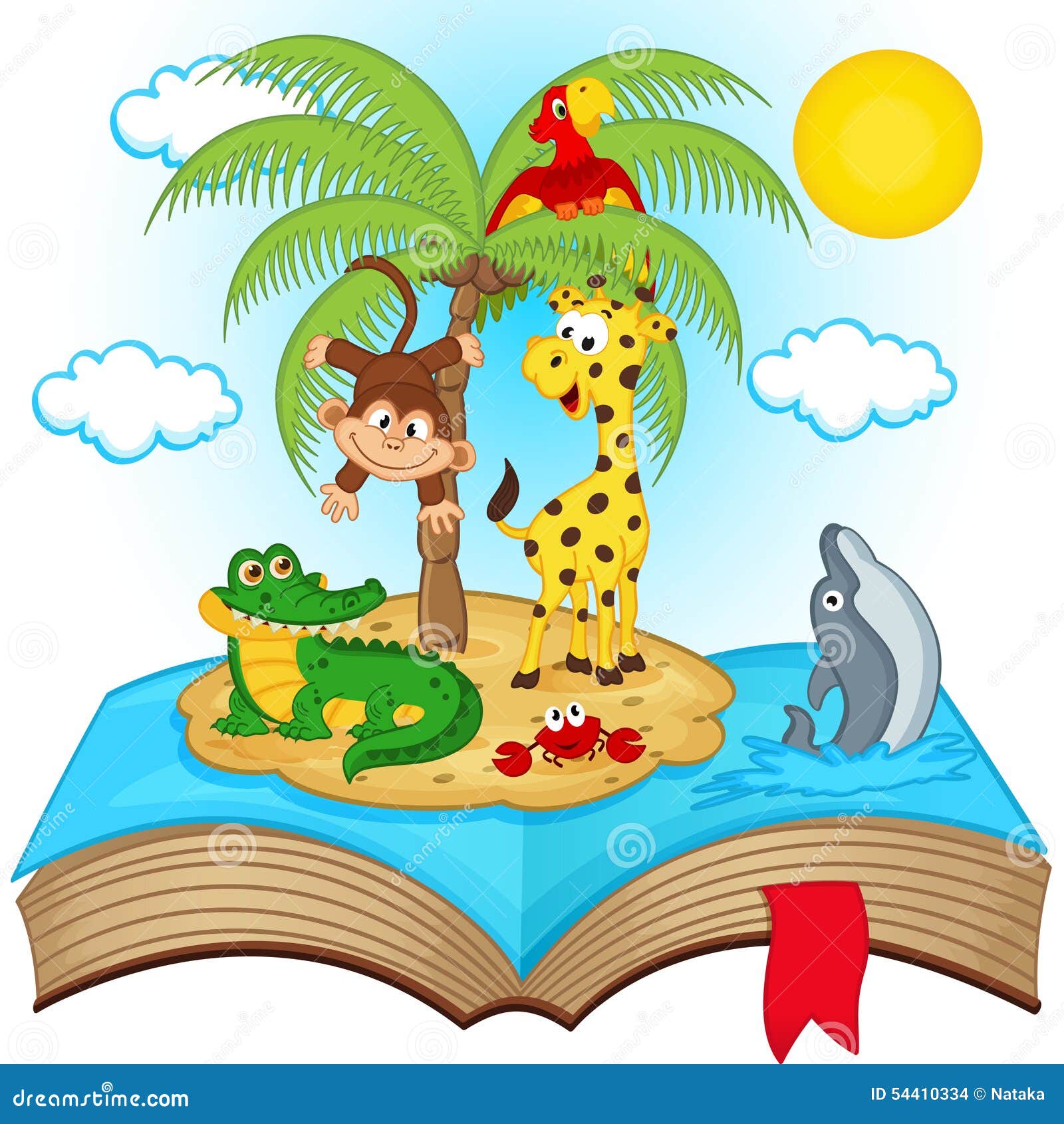 Open Book with Island in Sea Stock Vector - Illustration of open, book ...