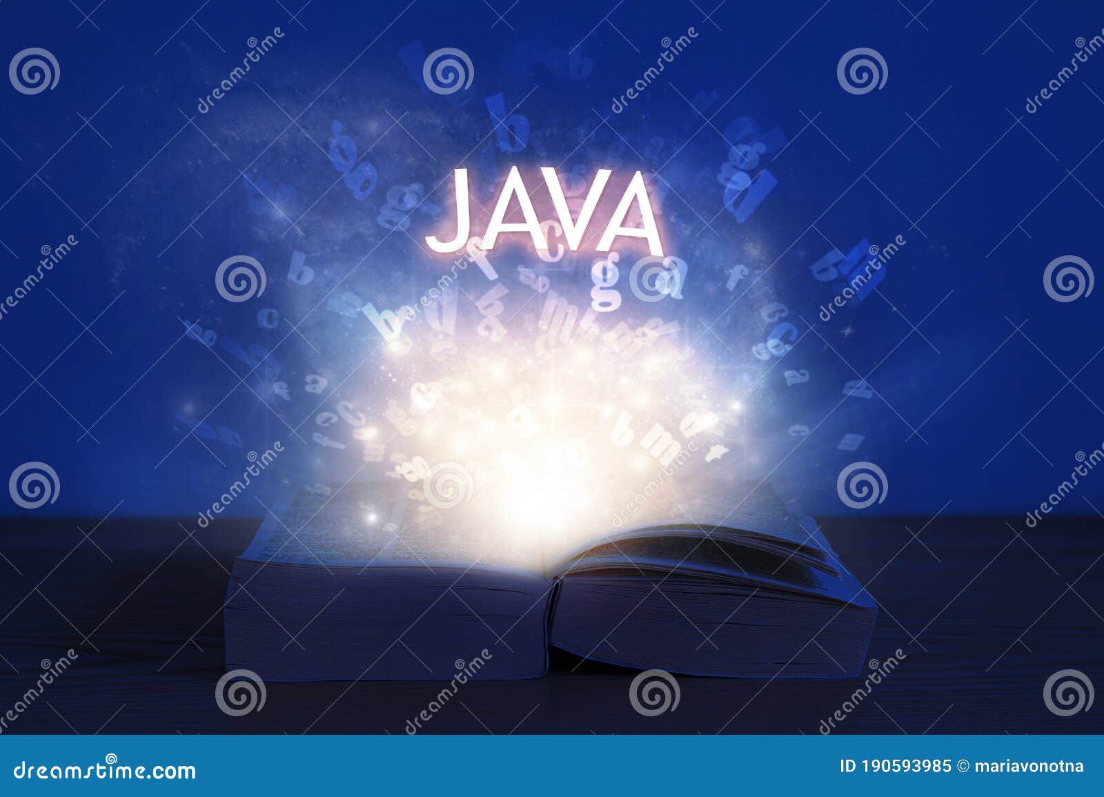 Open Book with Java Inscription. Light Coming from Open Book with Word ...
