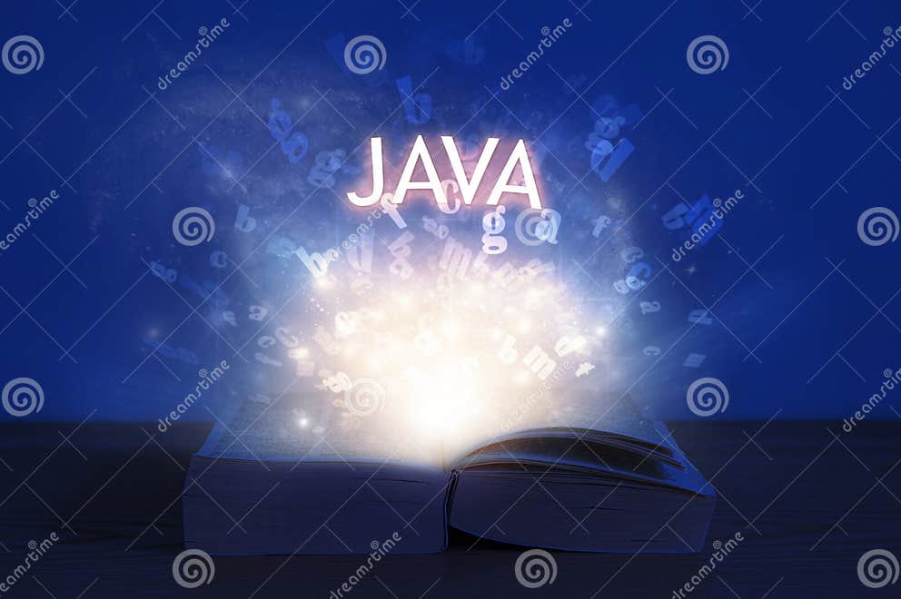 Open Book with Java Inscription. Light Coming from Open Book with Word ...