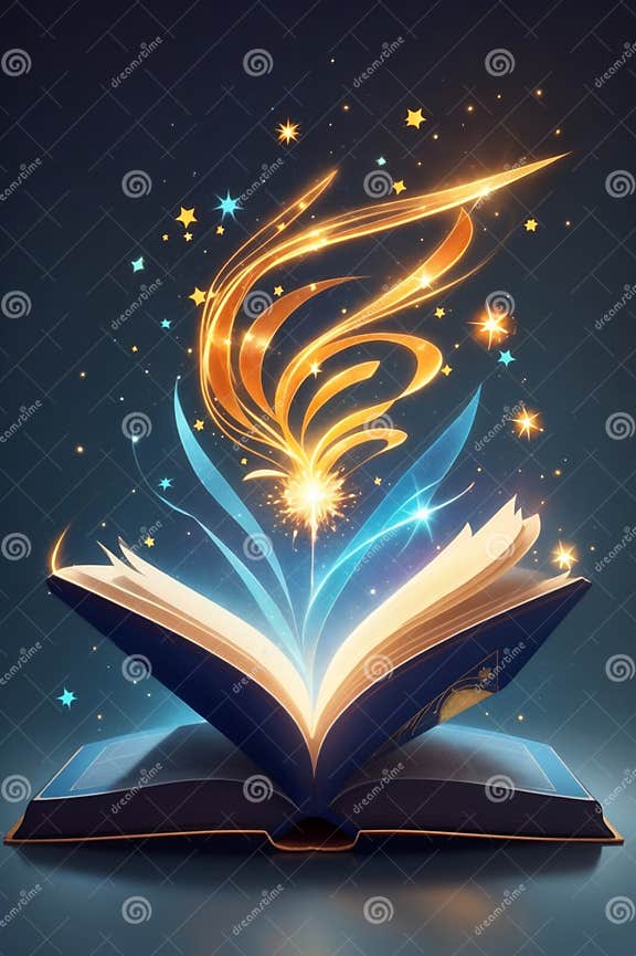 Open Book of Knowledge Hovering Above Her Stock Illustration ...