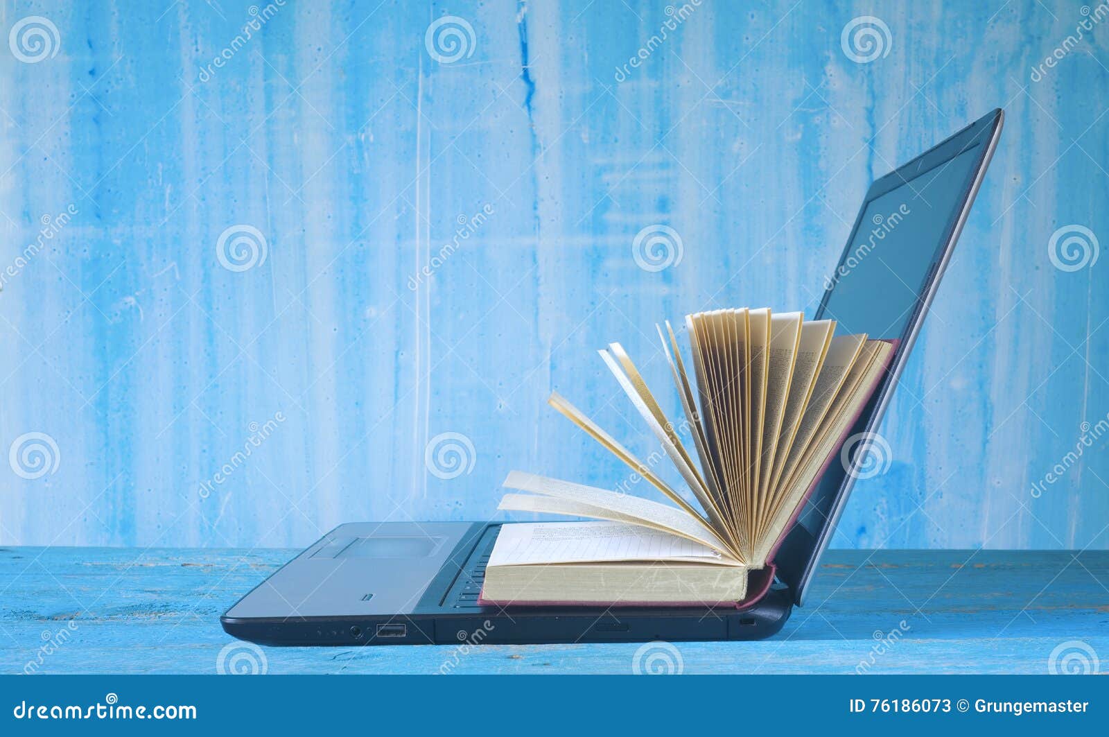 Open book and laptop, stock image. Image of school, research - 76186073