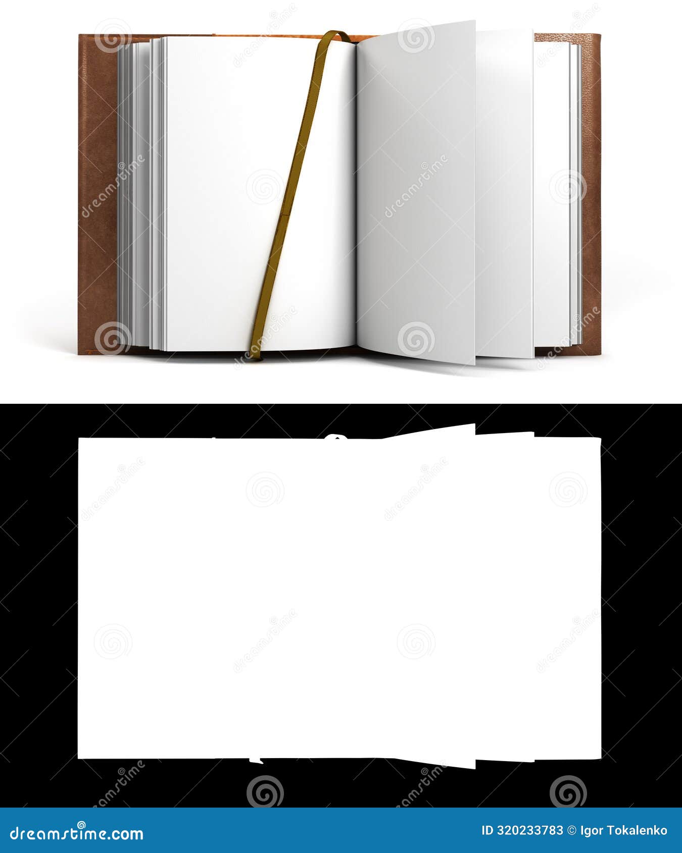 Open Book in a Leather Cover a Blank White Book Front View 3d Render on ...