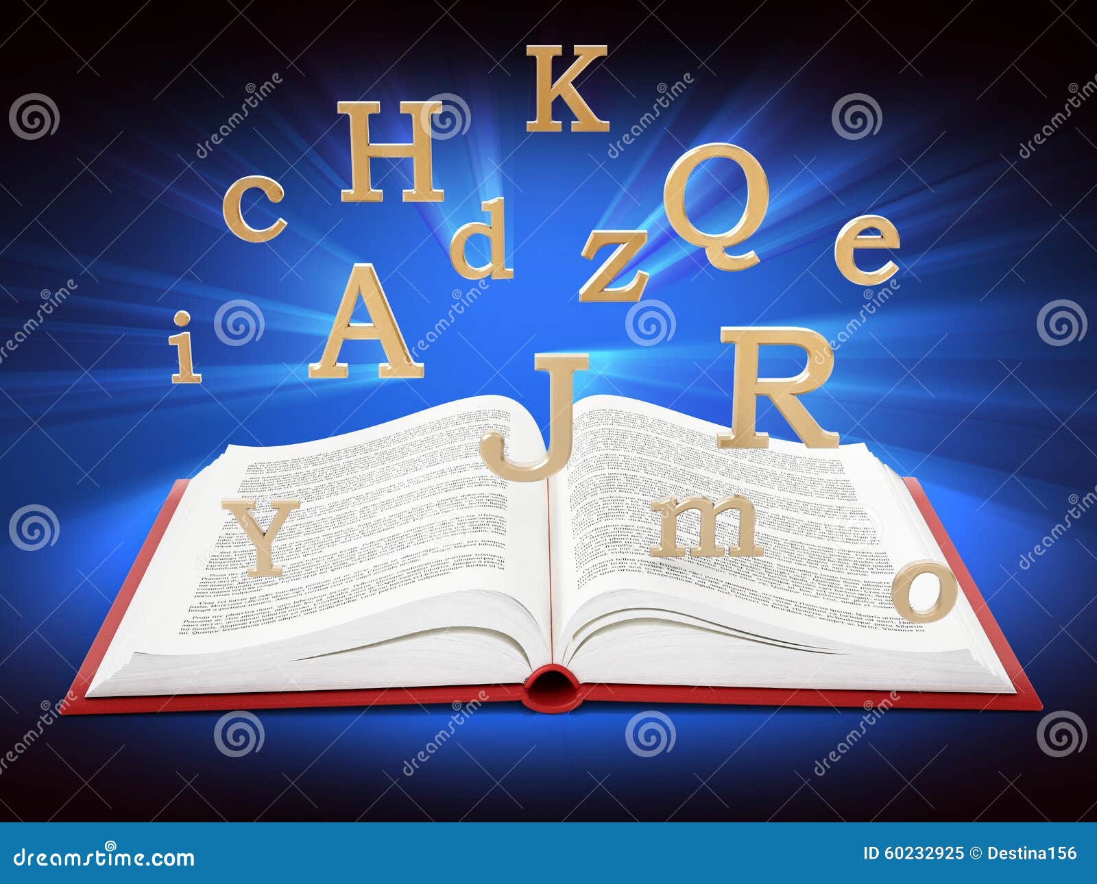 Open Book with Letters in the Air Stock Illustration - Illustration of ...
