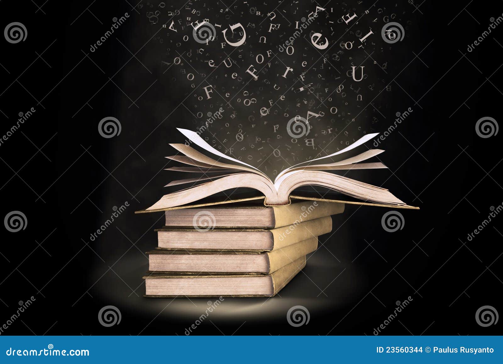Open Book with Letters Falling into the Pages Stock Illustration ...