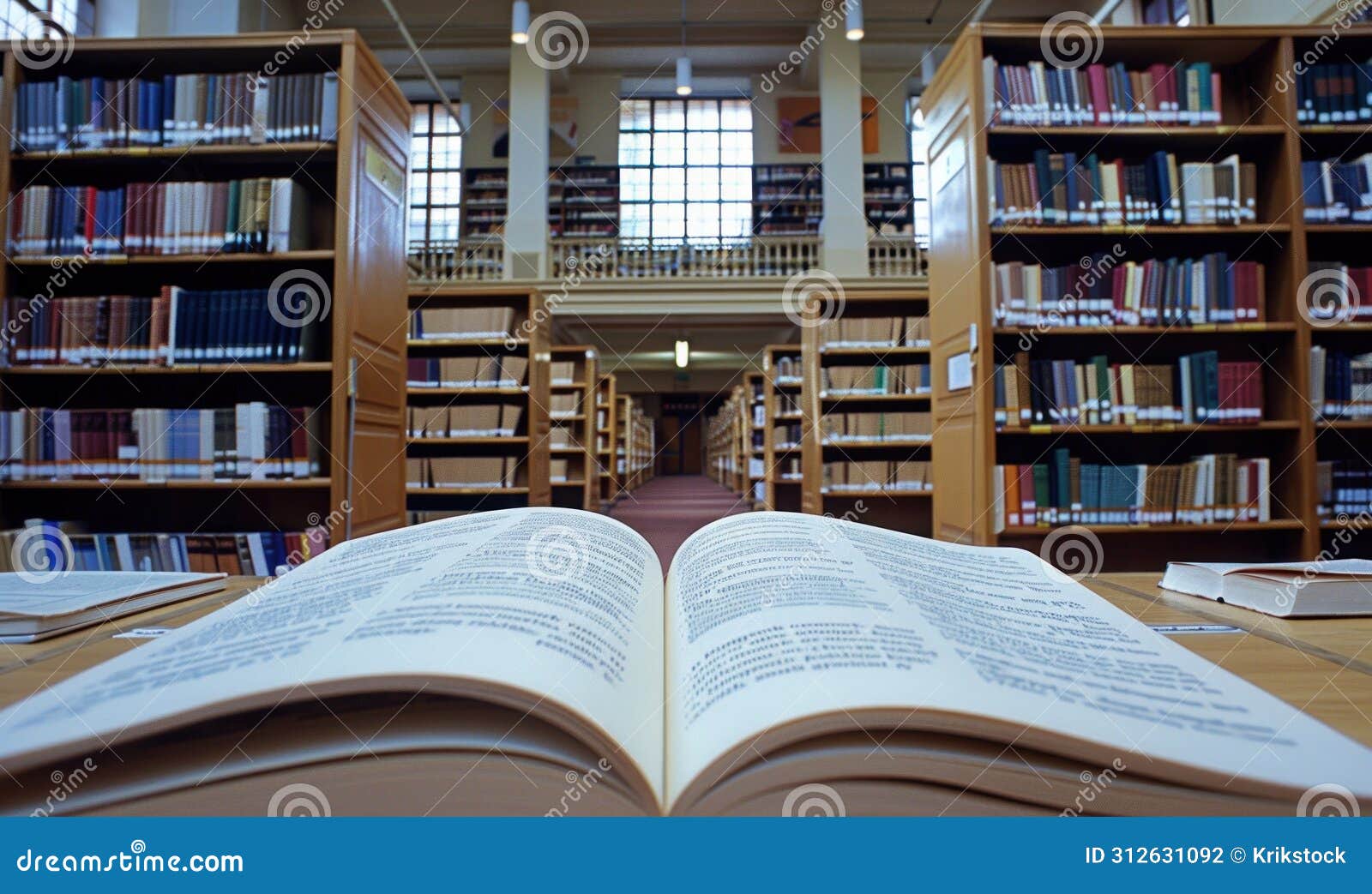 Open Book in the Library with Bookshelf in Background. Selective Focus ...