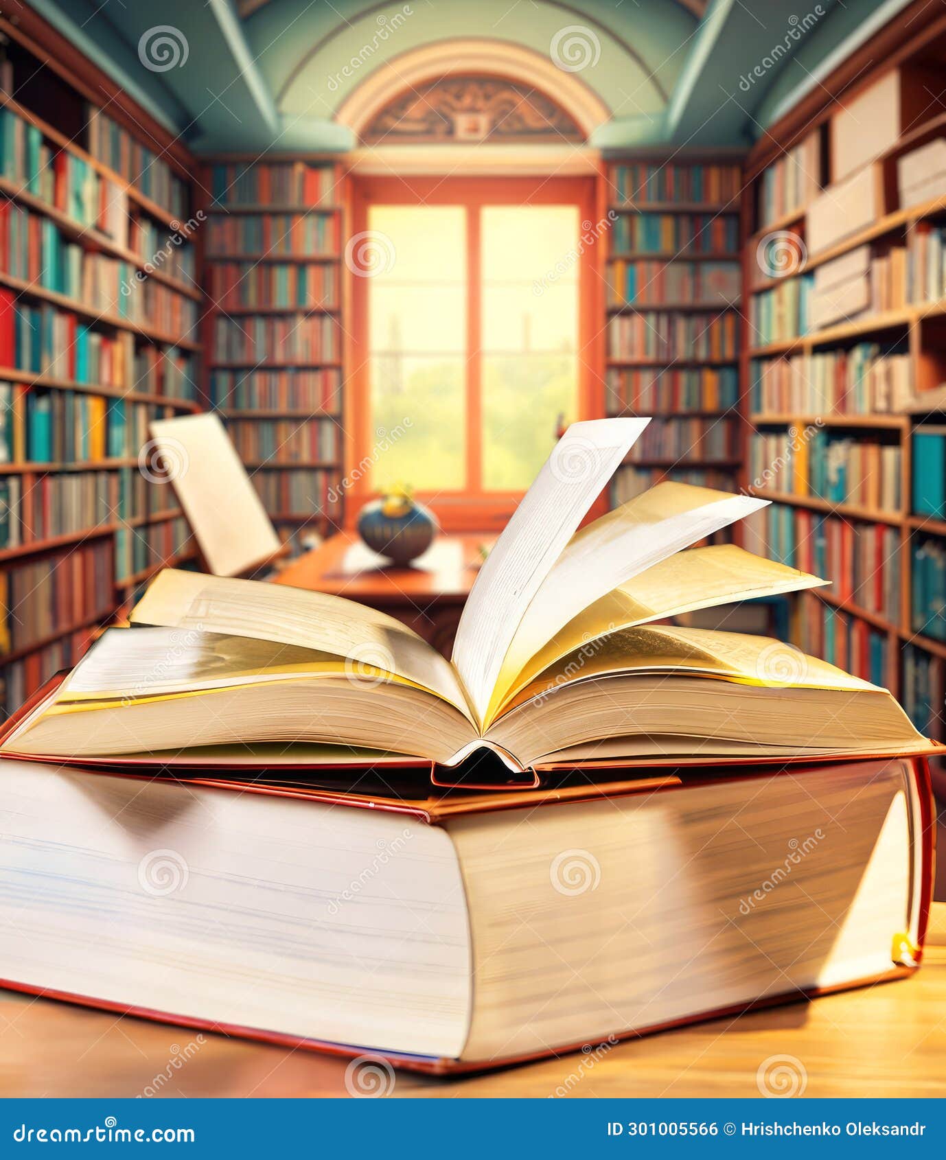 Open Book in the Library. an Open Book in the Foreground Stock ...