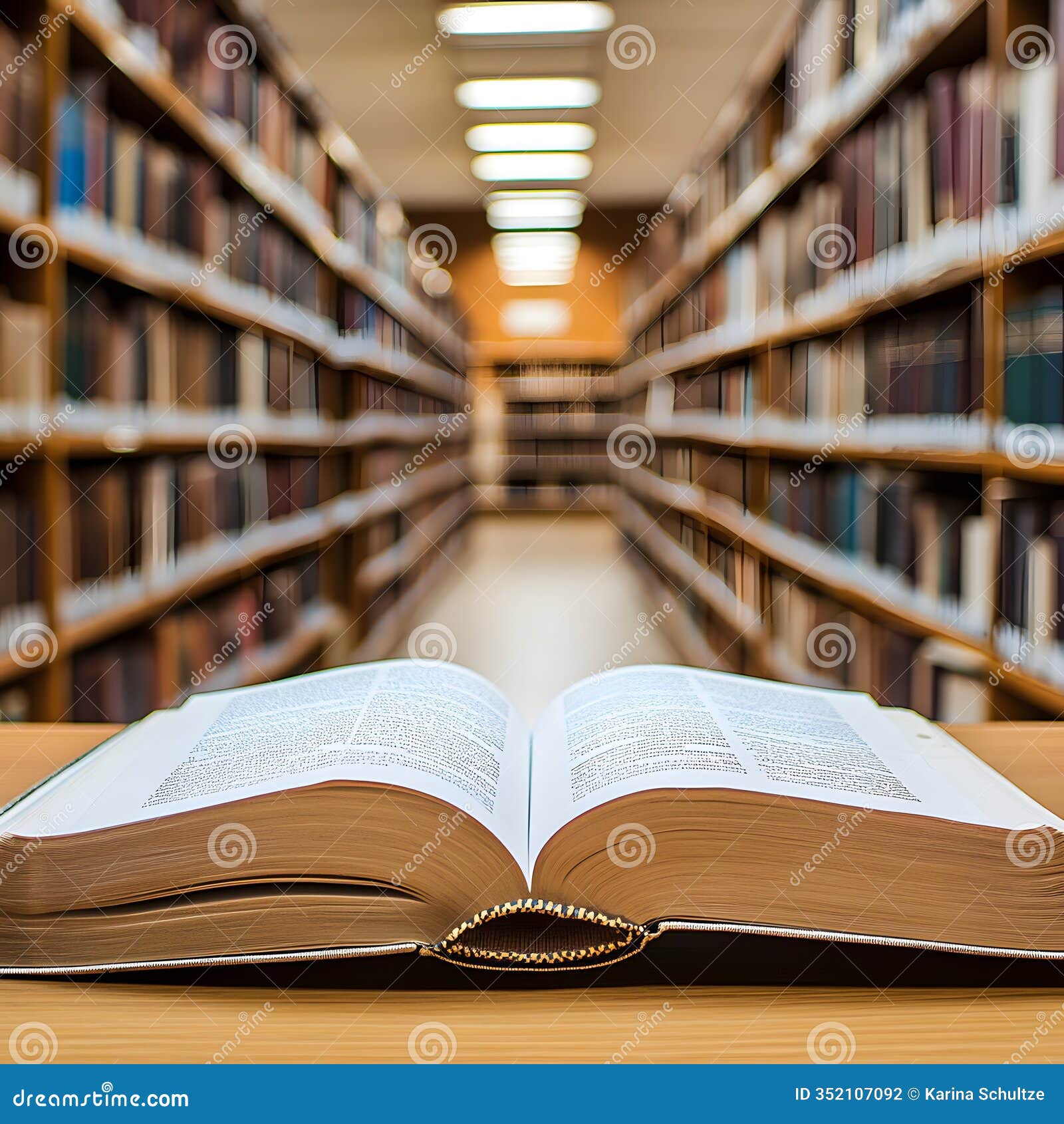 An Open Book in a Library Stacked with Old Textbooks Stock Illustration ...