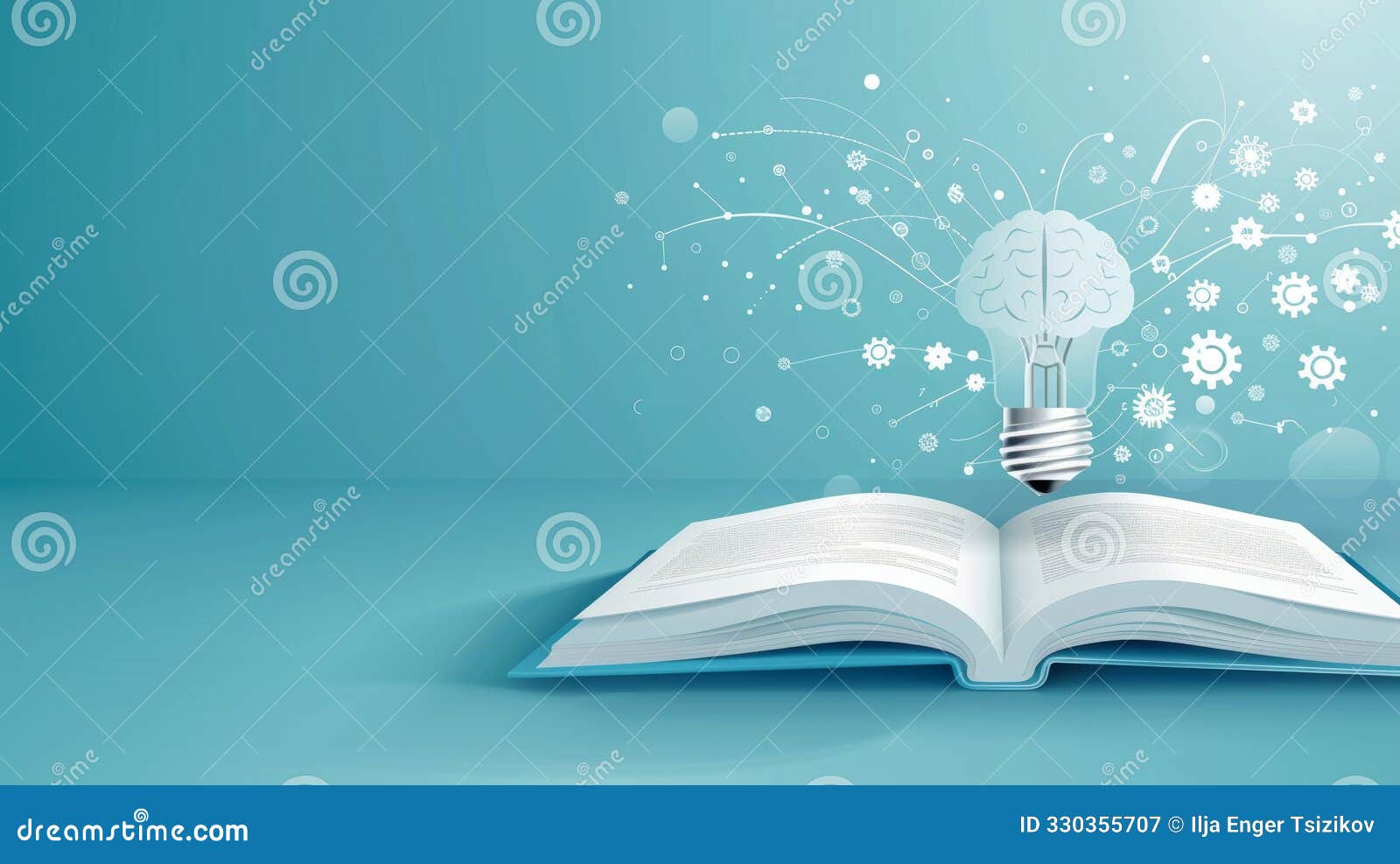 Open Book with Light Bulb Shaped Brain and Connection Line As Knowledge ...