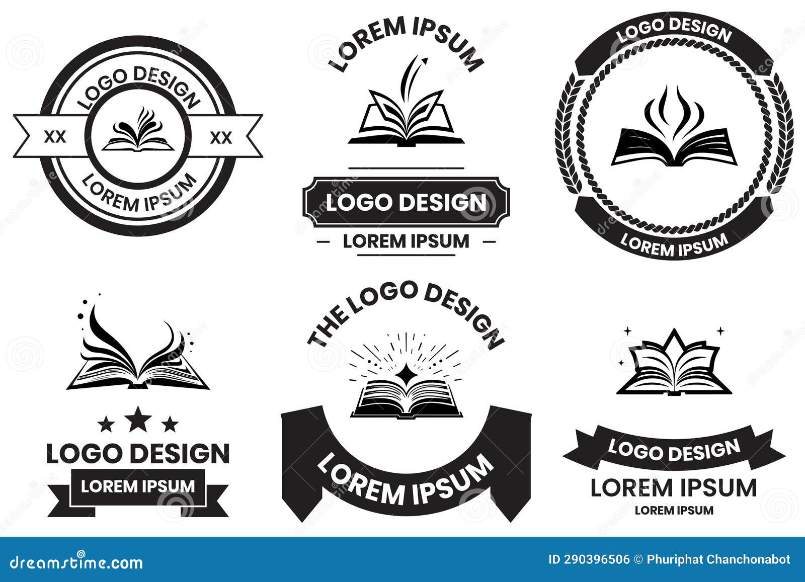 Open Book Logo in Flat Line Art Style Stock Vector - Illustration of ...