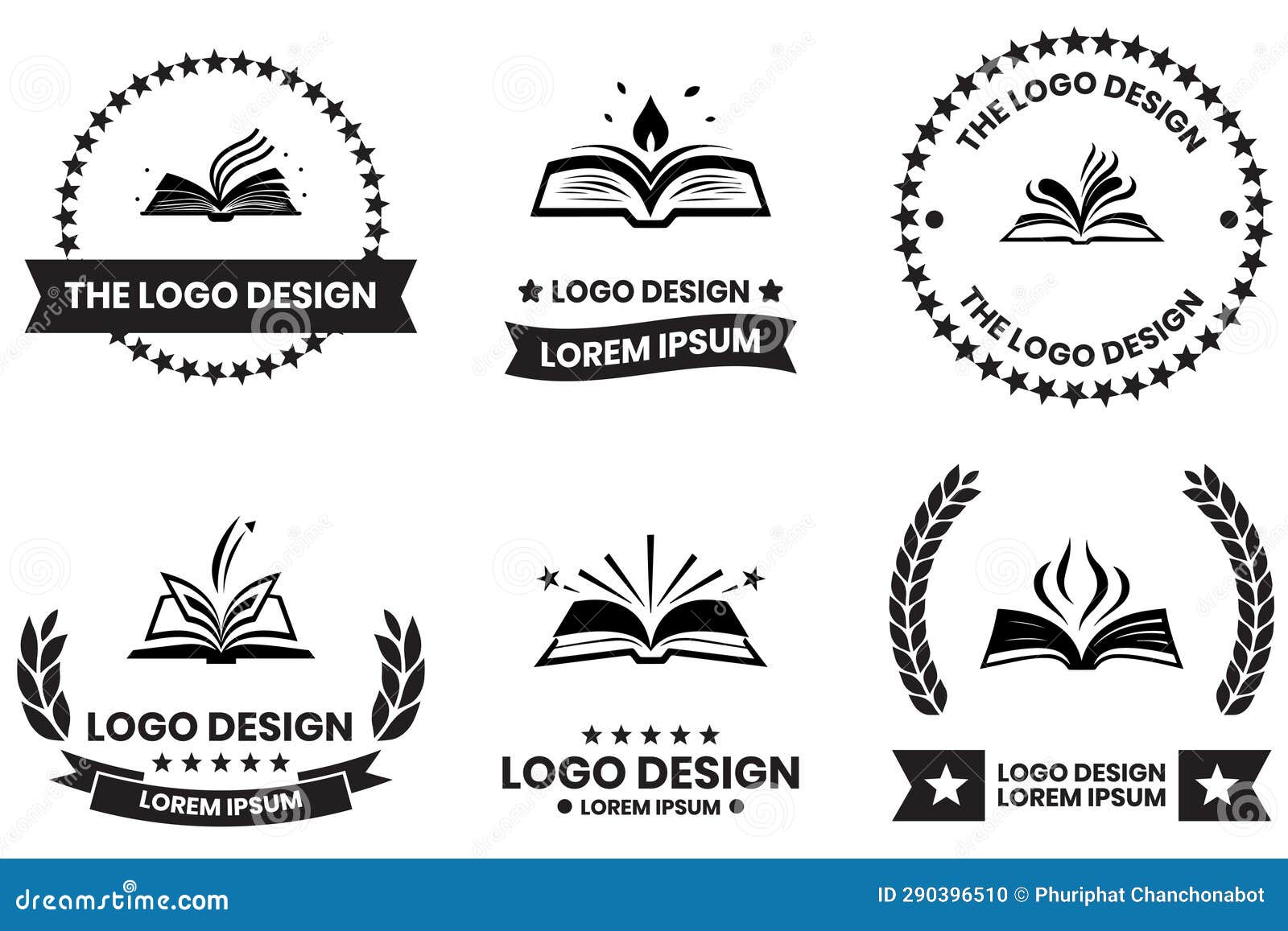 Open Book Logo in Flat Line Art Style Stock Vector - Illustration of ...