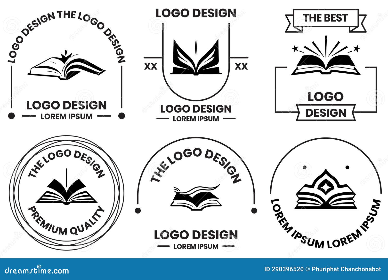 Open Book Logo in Flat Line Art Style Stock Vector - Illustration of ...