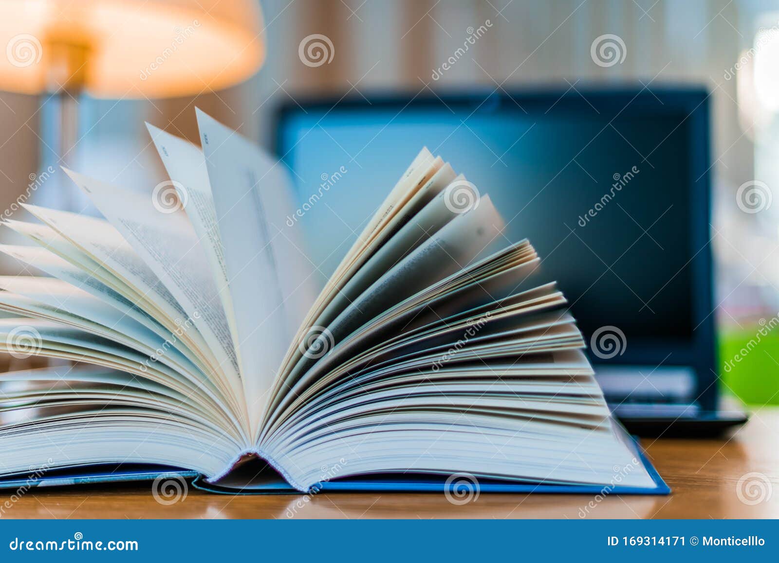 Open Book Lying on the Table in the Library Stock Image - Image of ...