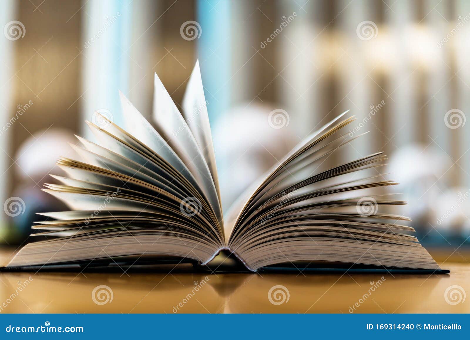 Open Book Lying on the Table in the Library Stock Photo - Image of ...