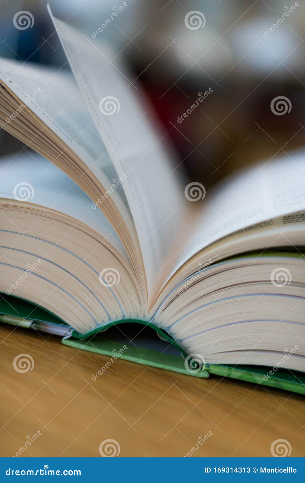 Open Book Lying on the Table in the Library Stock Image - Image of ...