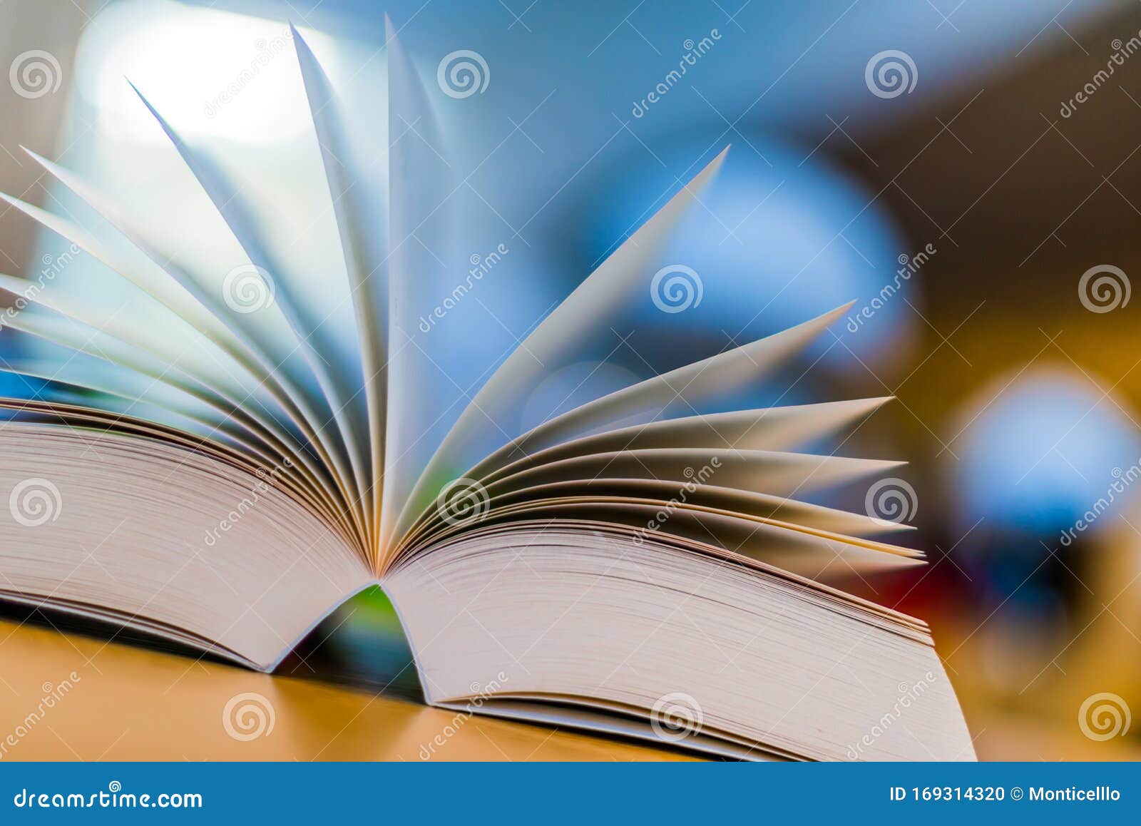 Open Book Lying on the Table in the Library Stock Photo - Image of ...