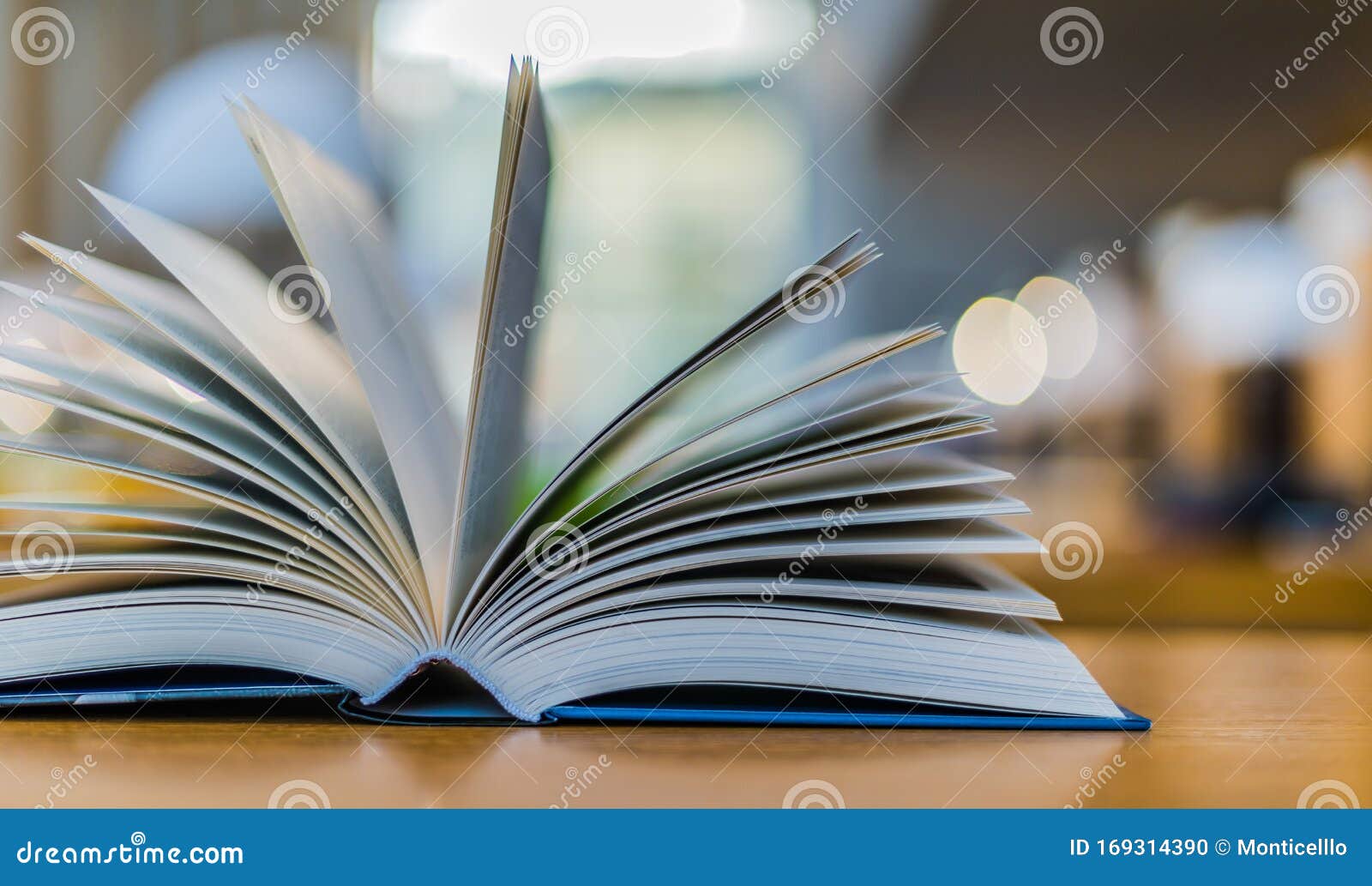 Open Book Lying on the Table in the Library Stock Photo - Image of ...