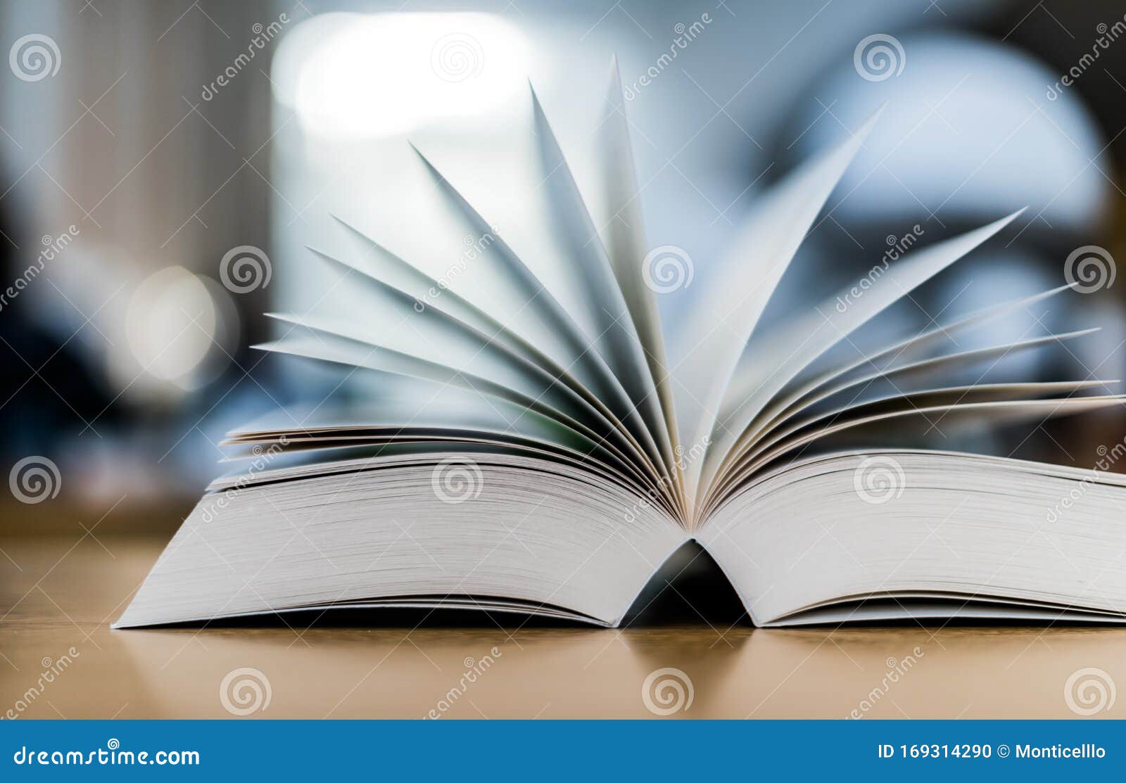 Open Book Lying on the Table in the Library Stock Photo - Image of book ...
