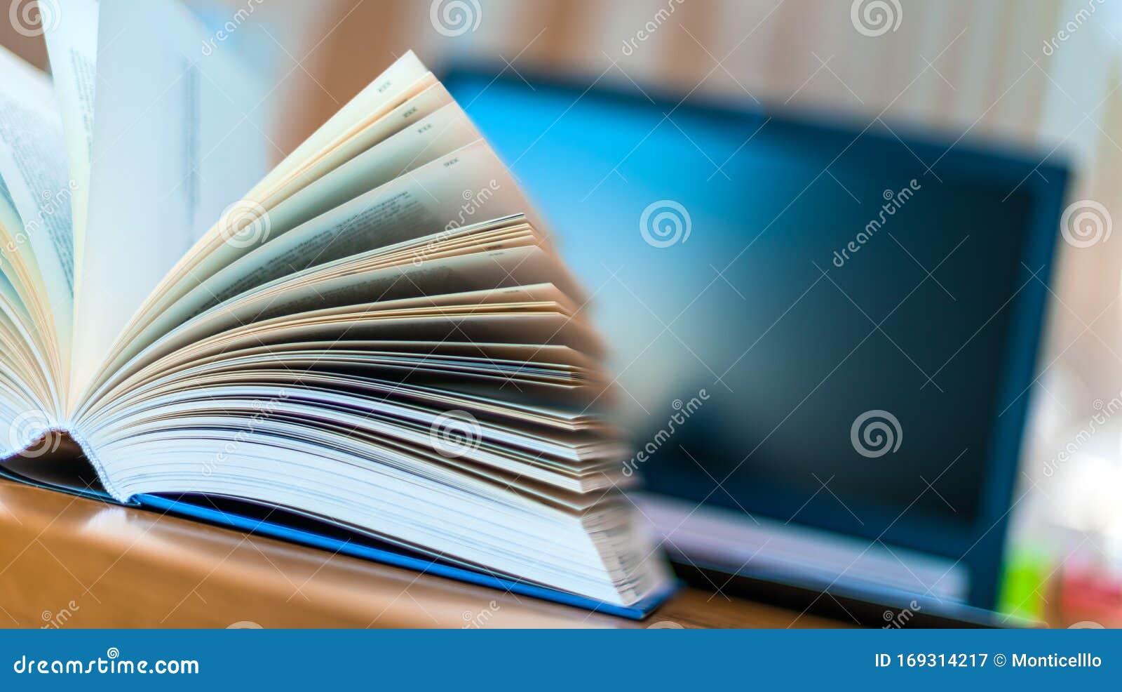 Open Book Lying on the Table in the Library Stock Image - Image of ...