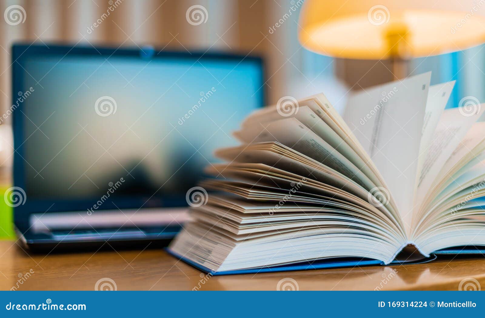 Open Book Lying on the Table in the Library Stock Photo - Image of ...