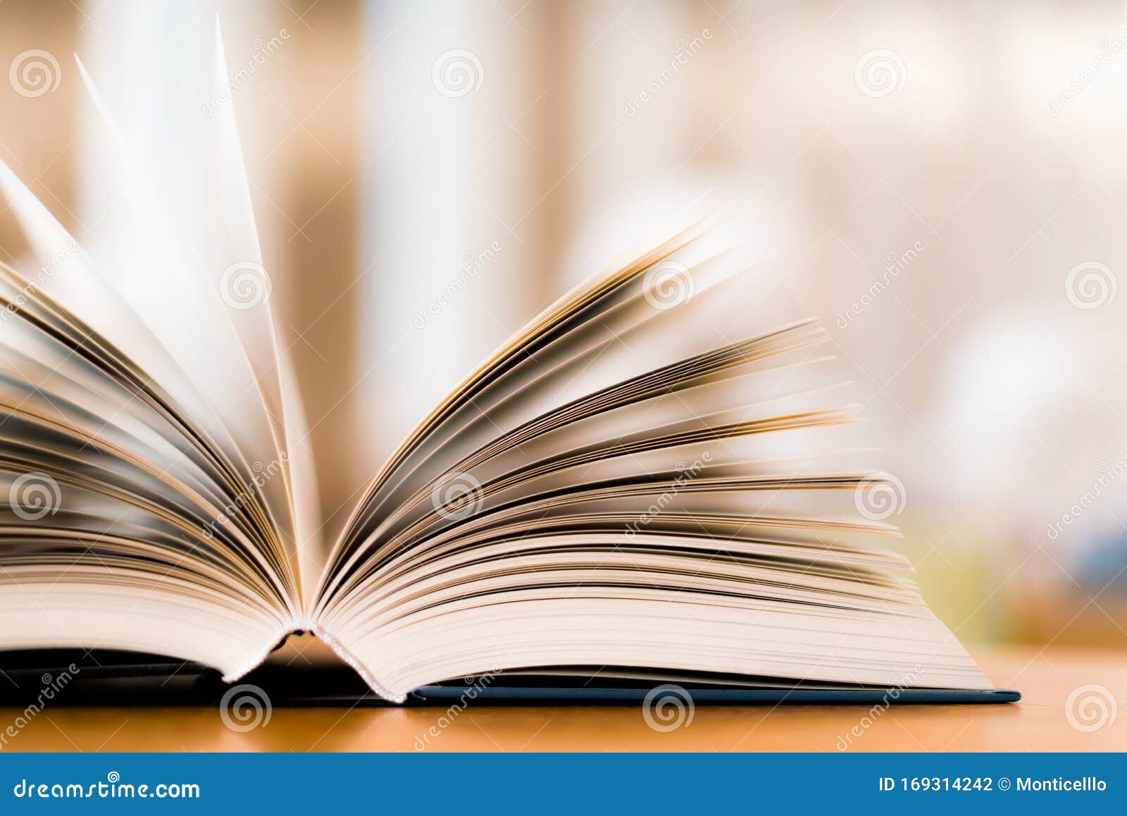 Open Book Lying on the Table in the Library Stock Photo - Image of ...