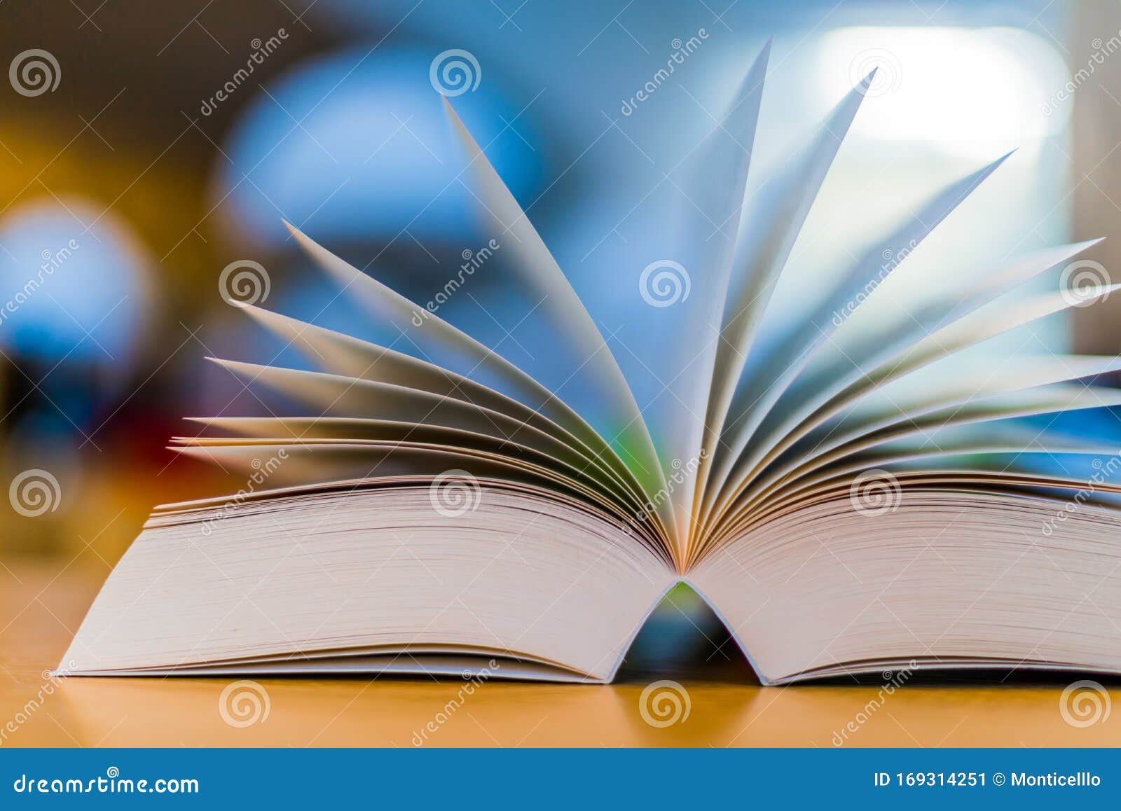 Open Book Lying on the Table in the Library Stock Image - Image of ...