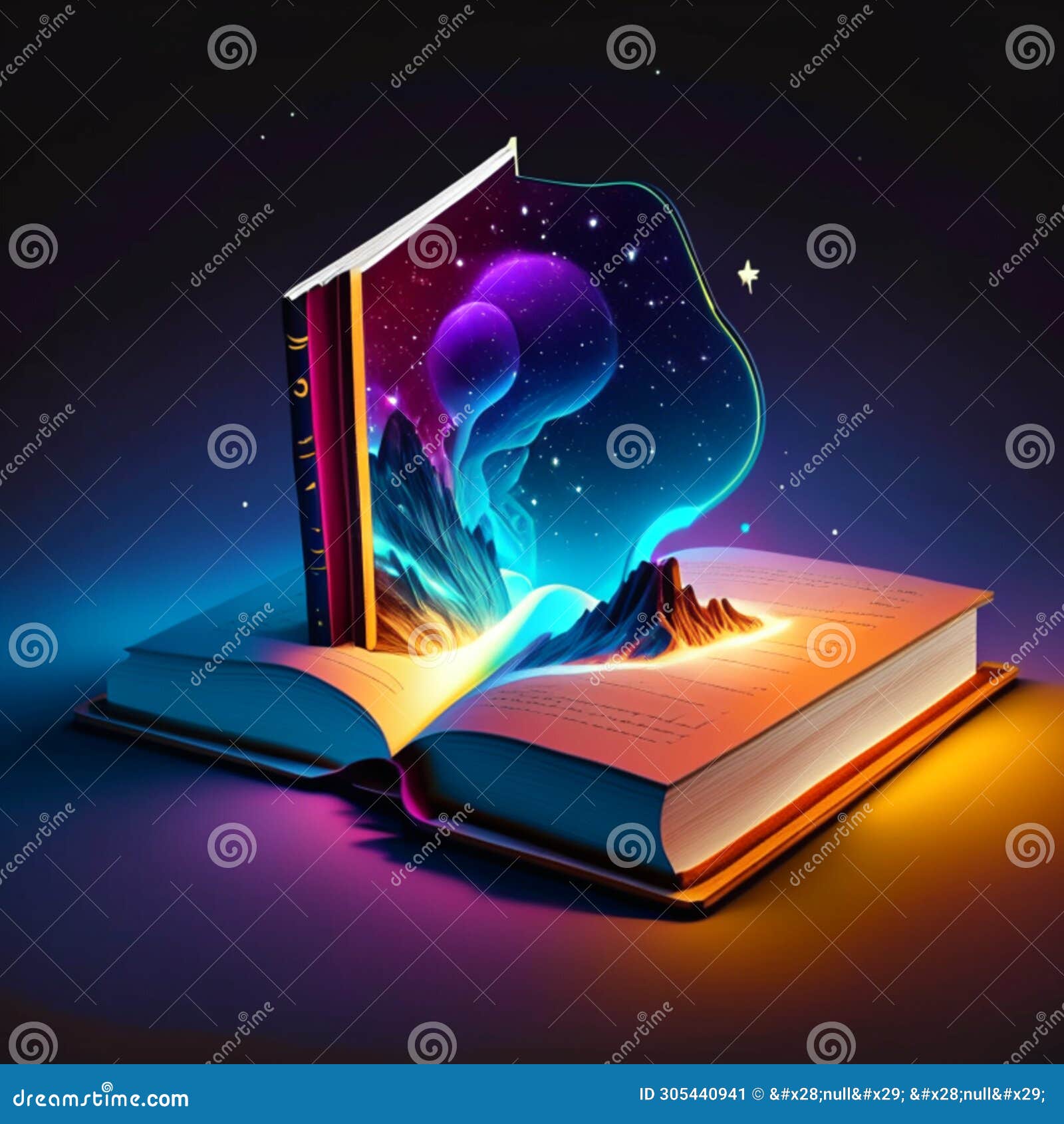 Open Book with Magic Light Inside. Illustration in Neon Style Stock ...