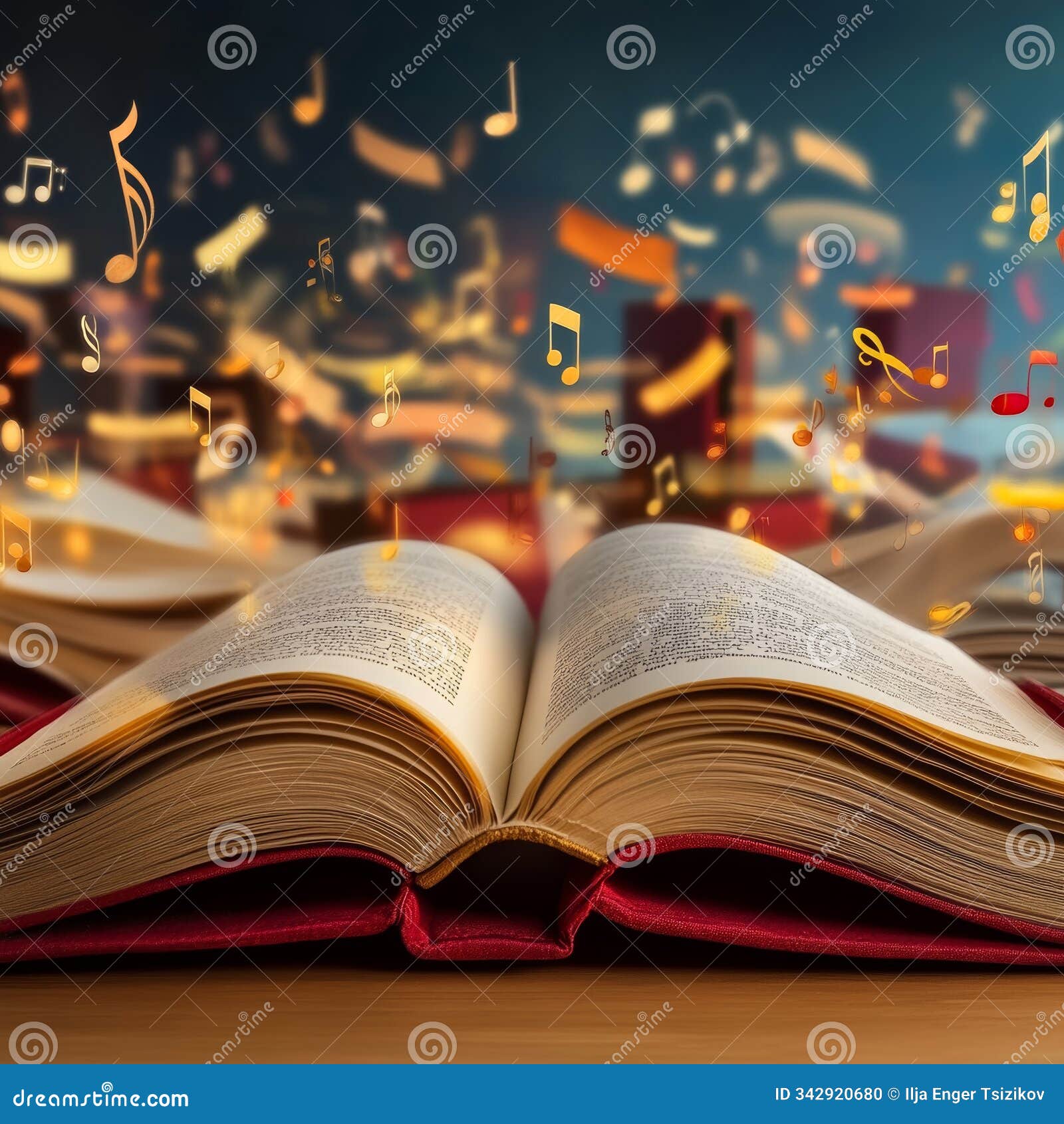 Open Book with Magical Floating Musical Notes. Back To School ...