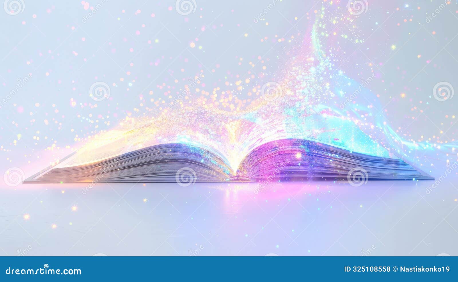 Open Book with Magical Glowing Effect and Colorful Light Sparkles Stock ...