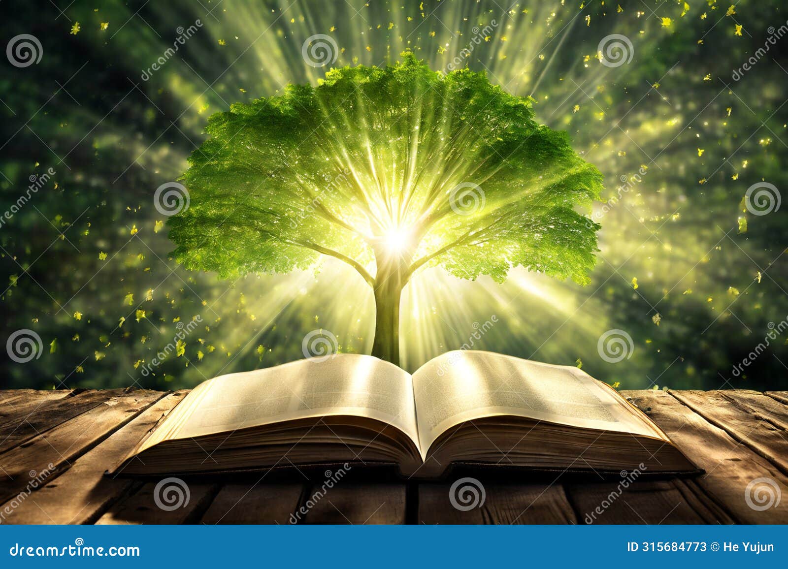 Open Book with Magical Green Tree Stock Image - Image of grow, learning ...