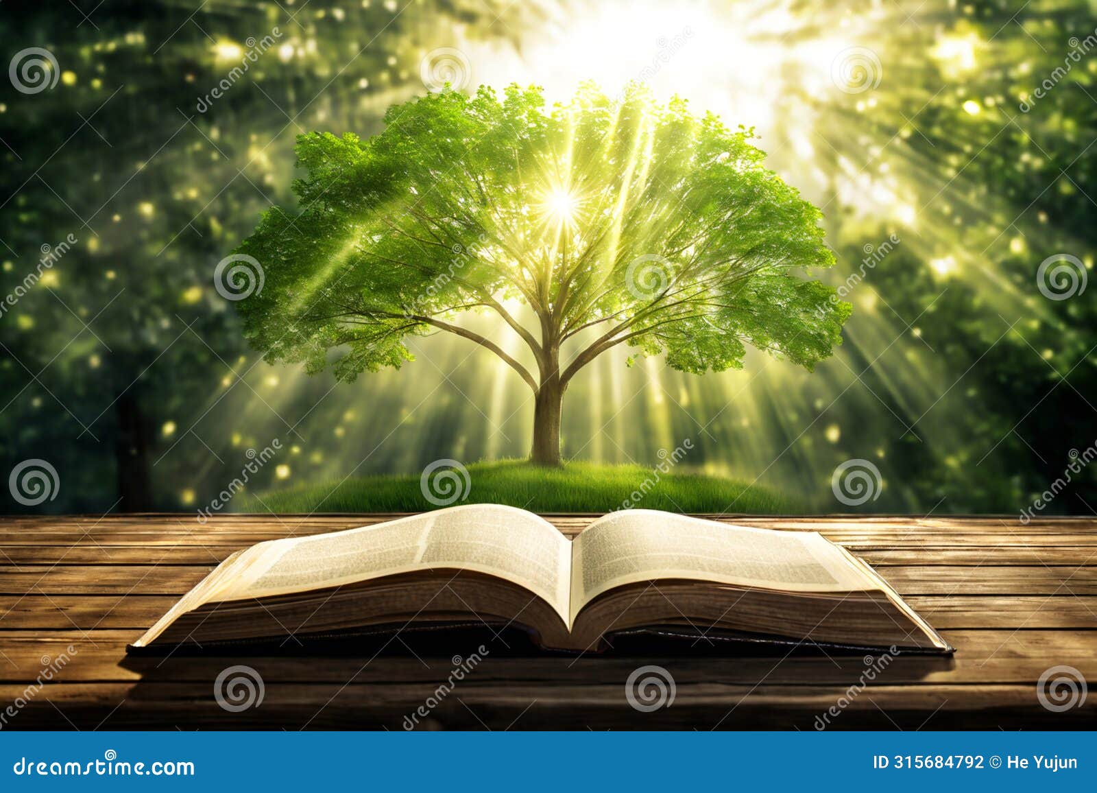 Open Book with Magical Green Tree Stock Photo - Image of field, magic ...
