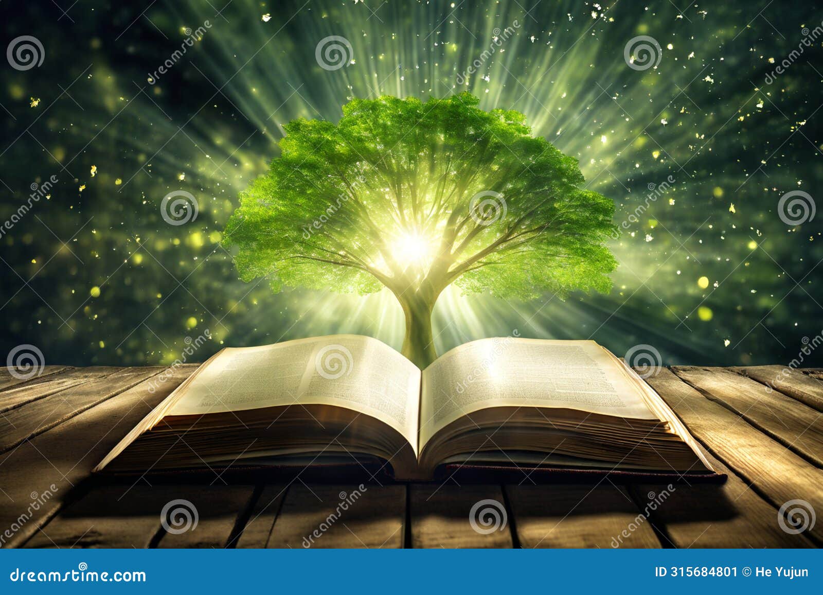 Open Book with Magical Green Tree Stock Image - Image of forest ...
