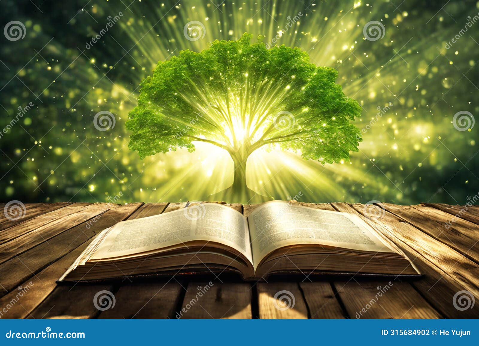 Open Book with Magical Green Tree Stock Photo - Image of magic, leaves ...