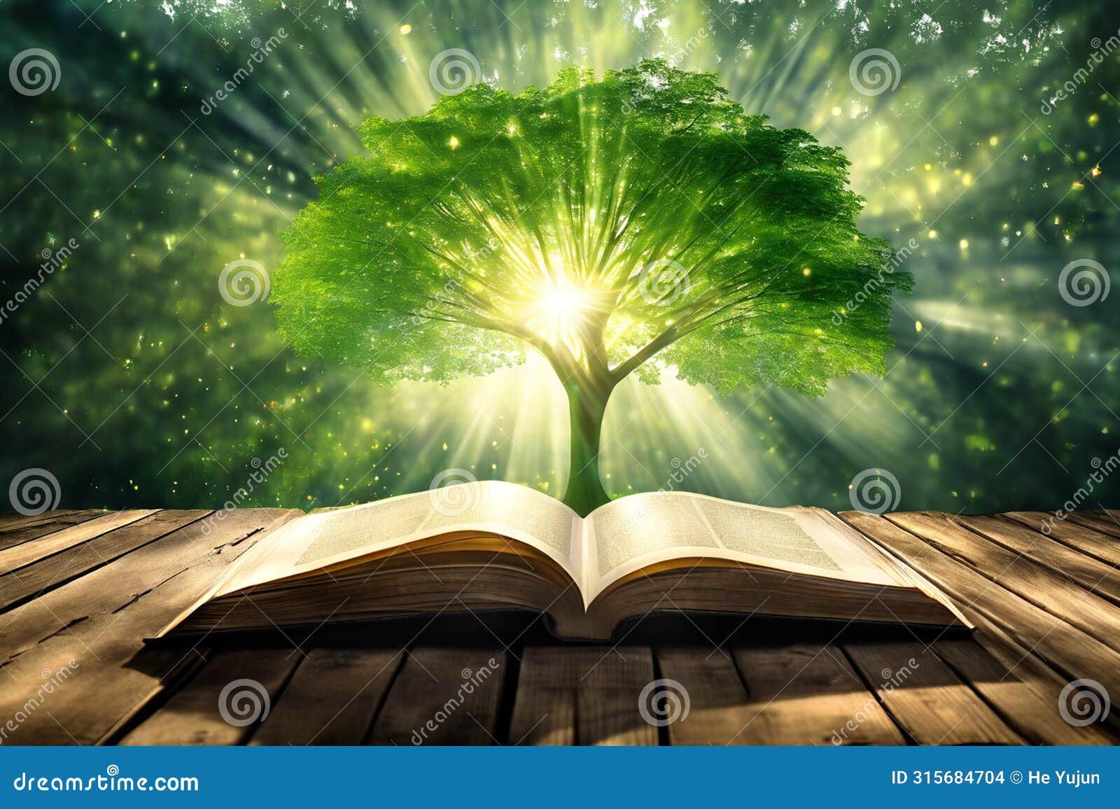 Open Book with Magical Green Tree Stock Photo - Image of literature ...