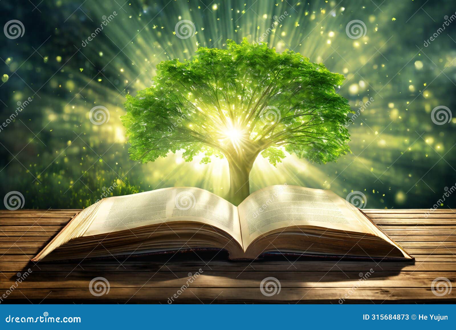 Open Book with Magical Green Tree Stock Image - Image of grow ...