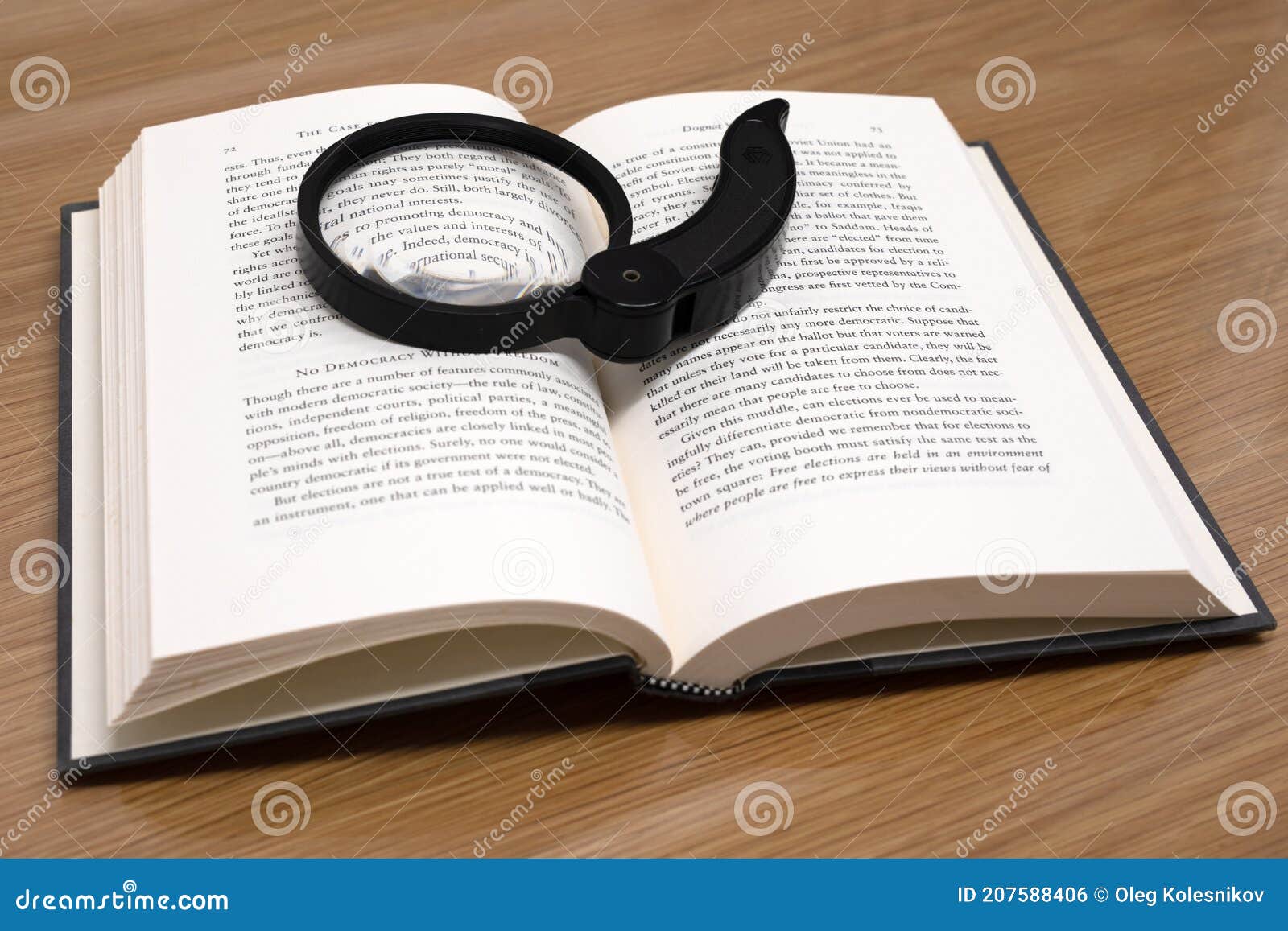 Open Book with Magnifying Glass Stock Photo - Image of magnification ...