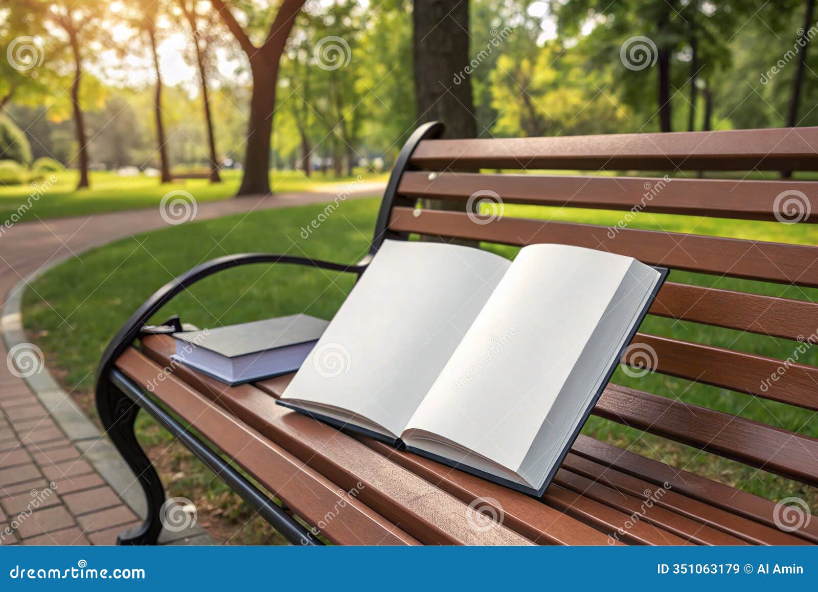 Open Book Mockup on Park Bench Stock Illustration - Illustration of ...