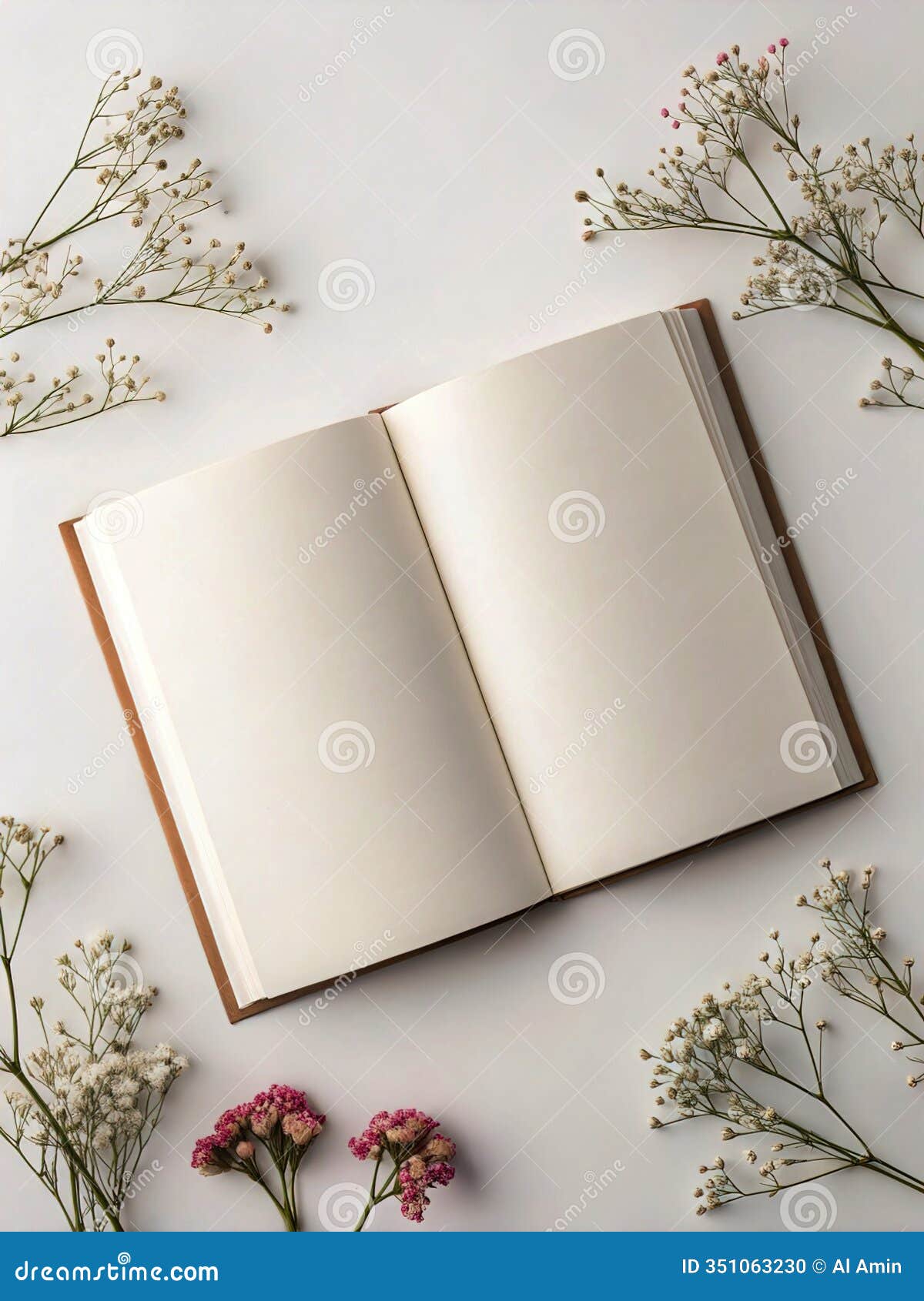 Open Book Mockup With Subtle Floral Props Stock Photography ...