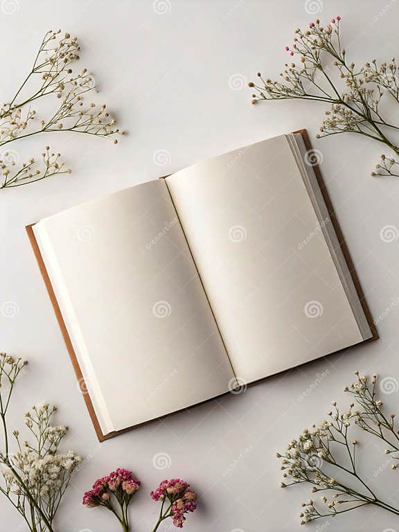 Open Book Mockup with Subtle Floral Props Stock Illustration ...