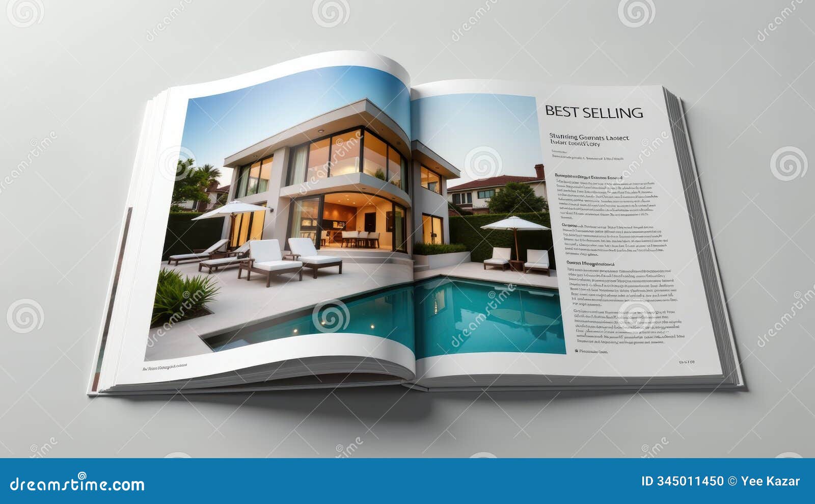 Open Book with Modern Home Interior Design and Pool Stock Illustration ...