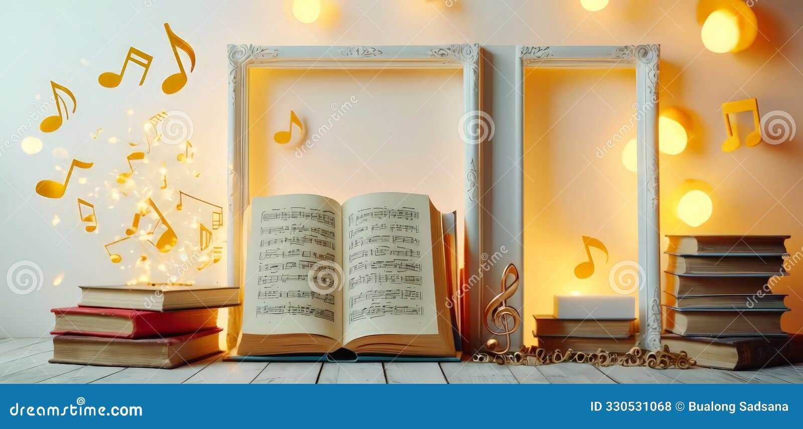 Open Book with Music Notes and Candle Stock Illustration - Illustration ... Open Book with Music Notes and Candle Stock Illustration - Illustration ...