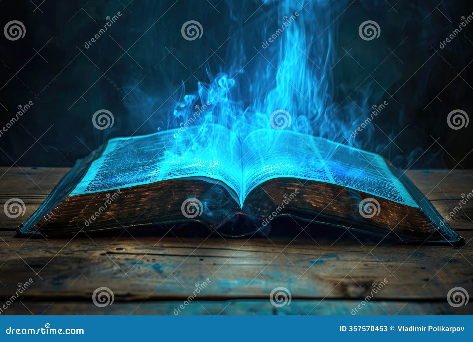 An Open Book with a Mysterious Blue Flame Emerging from within Stock ...