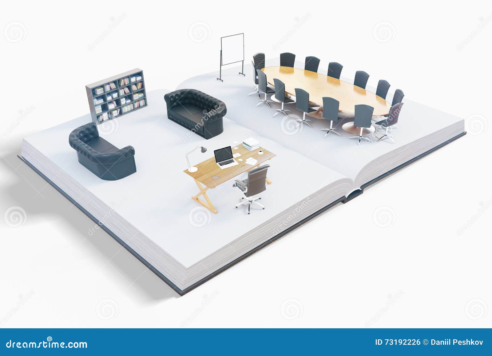 Open Book with Office Interior Stock Illustration - Illustration of ...