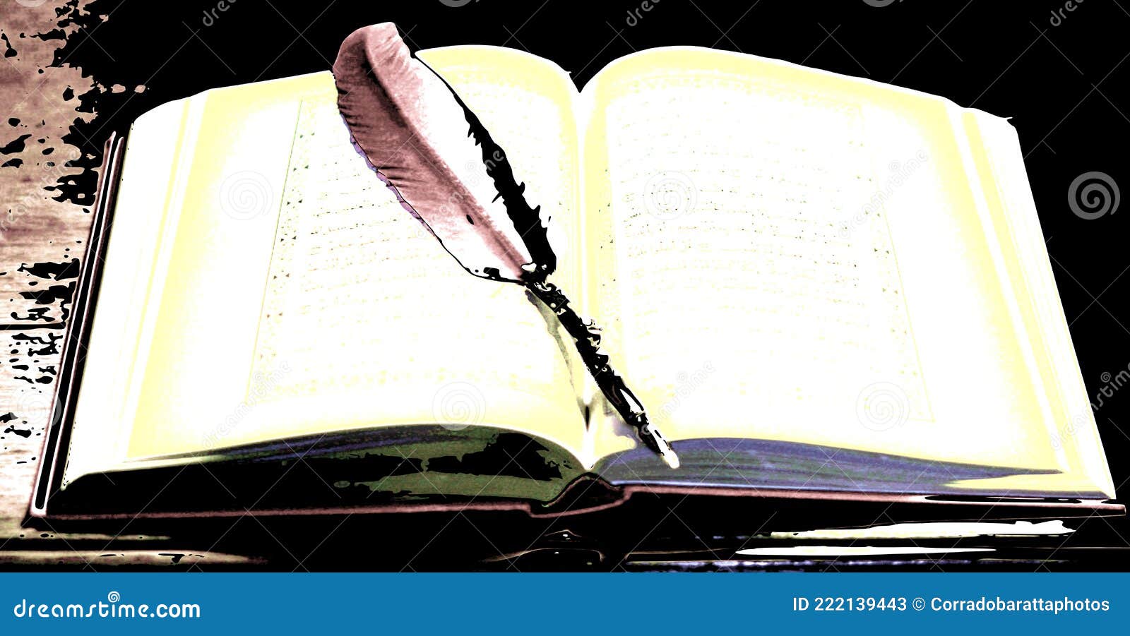 An Open Book and an Old Ink Pen Stock Illustration - Illustration of ...