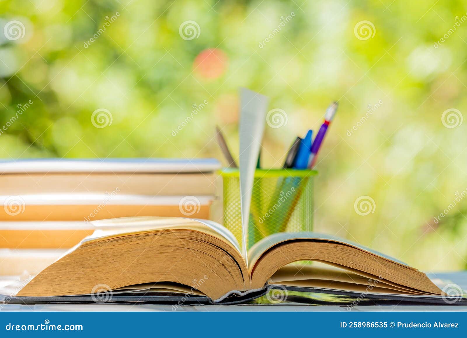 Book Outdoors with Stacked Book Stock Image - Image of reading ...